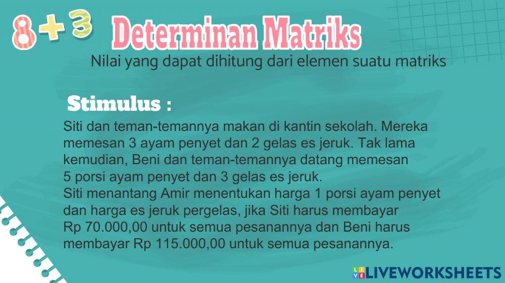 Determinan matriks 2x2 interactive worksheet | Live Worksheets
