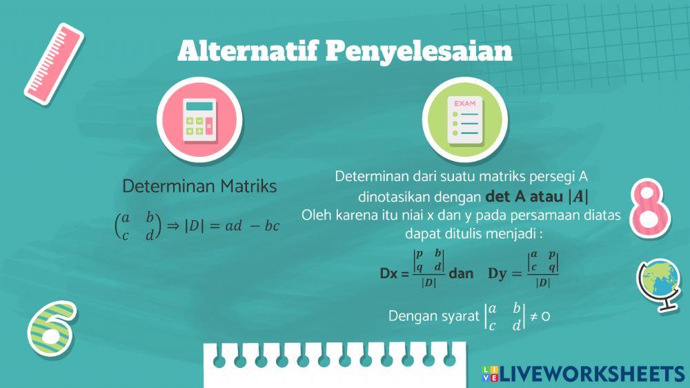 Determinan matriks 2x2 interactive worksheet | Live Worksheets
