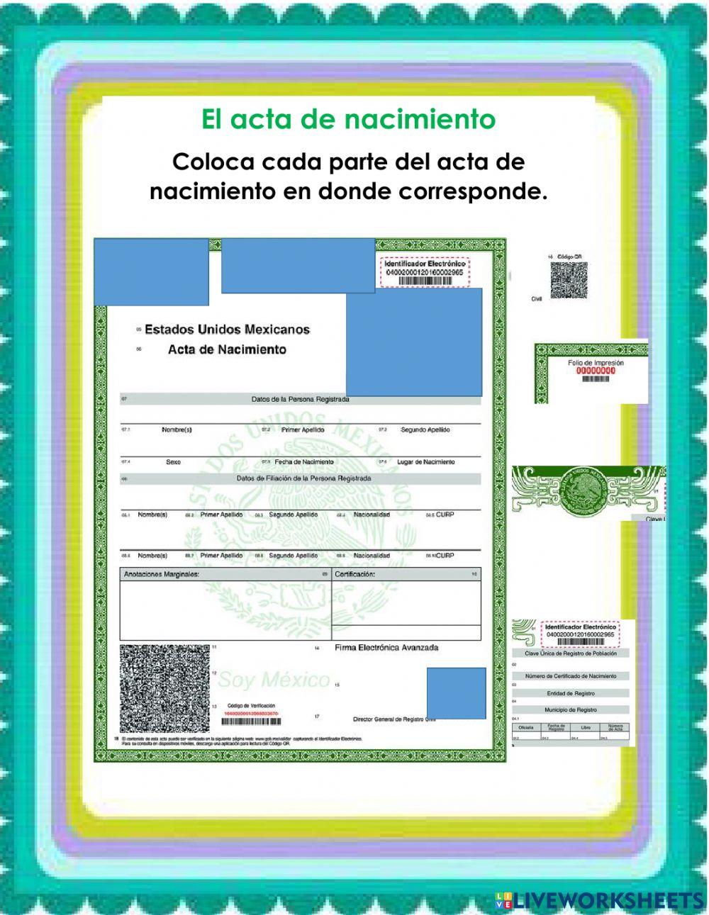 Acta de nacimie… | Free Interactive Worksheets | 4274902