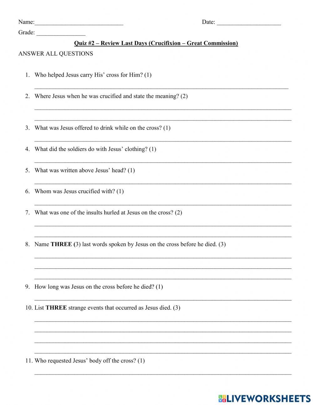 5230233 | Quiz crucifixion - great commission | Lolita