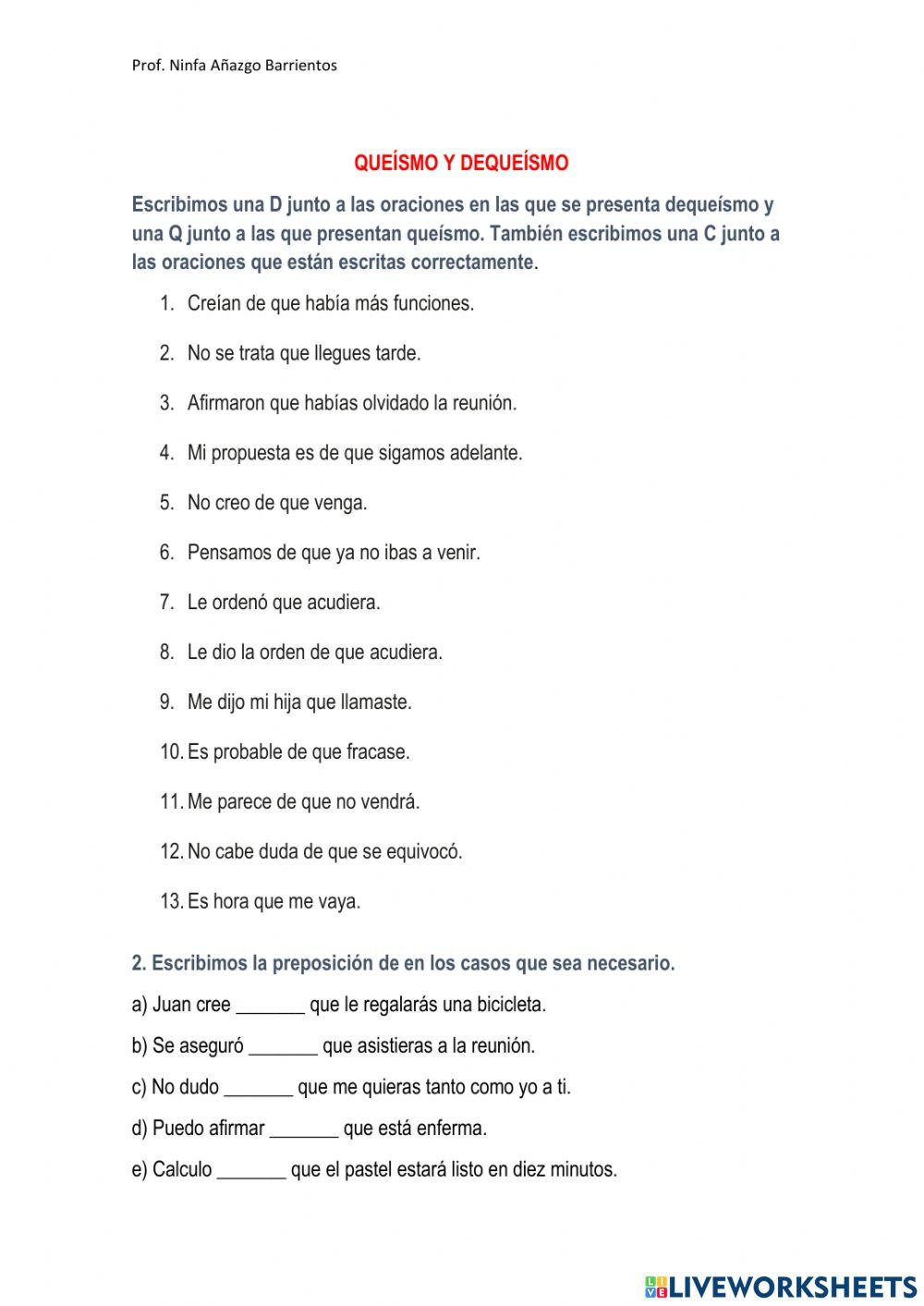 QUEÍSMO Y DEQUEÍSMO online exercise for | Live Worksheets