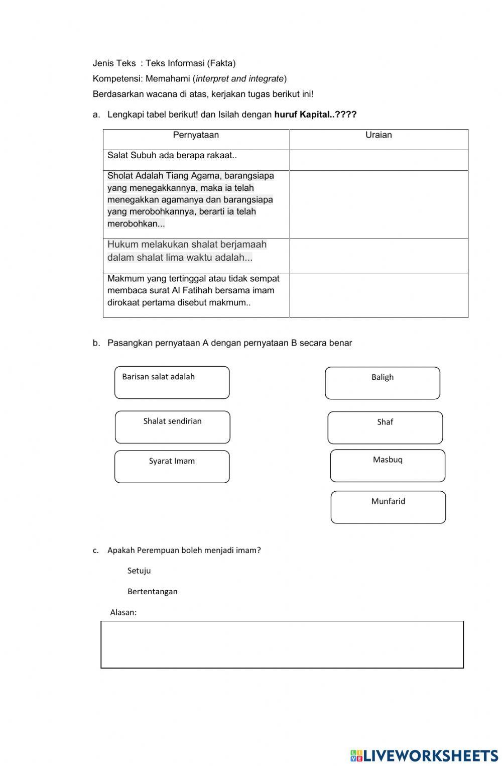Shalat Berjamaah online activity | Live Worksheets