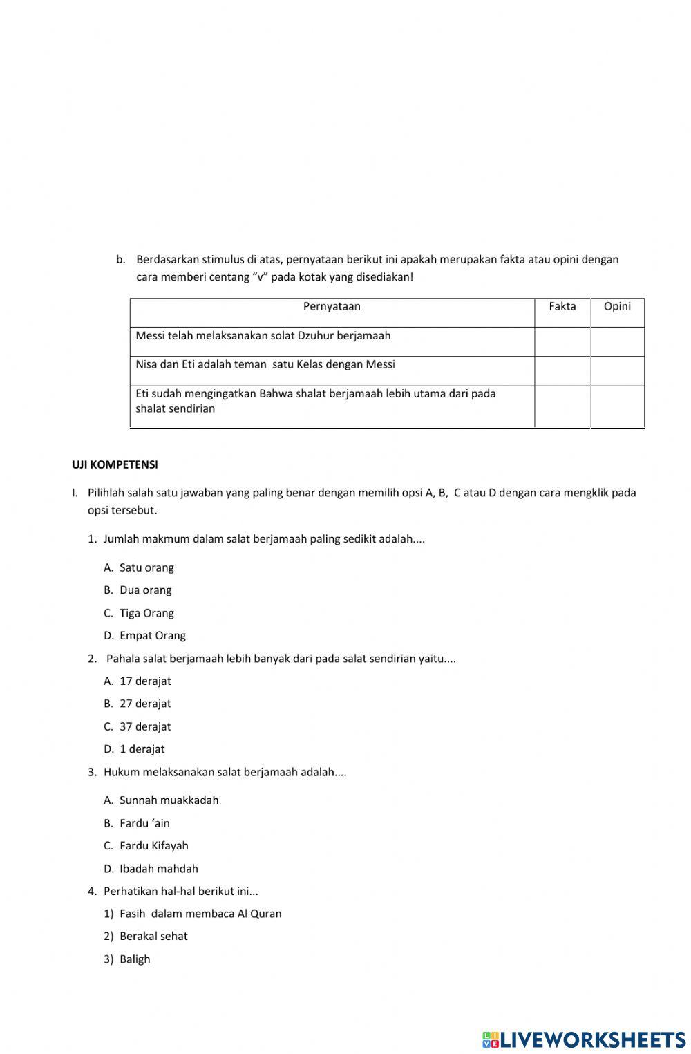 Shalat Berjamaah online activity | Live Worksheets