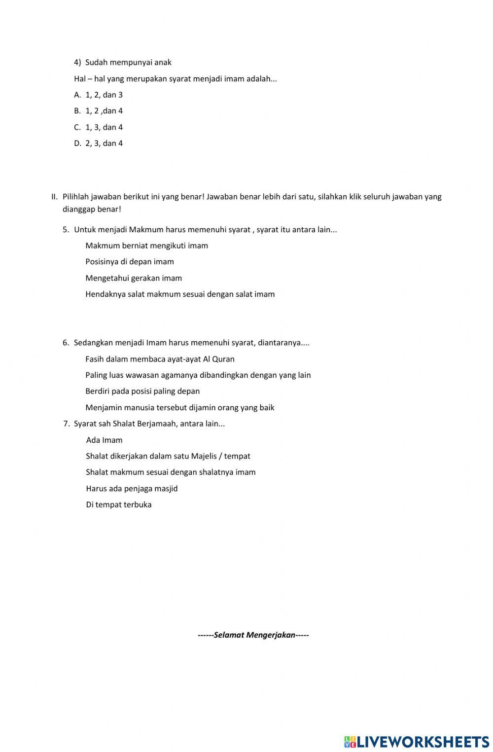 Shalat Berjamaah online activity | Live Worksheets