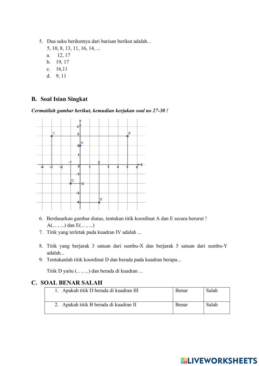 MID Matematika kls 8 interactive worksheet | Live Worksheets