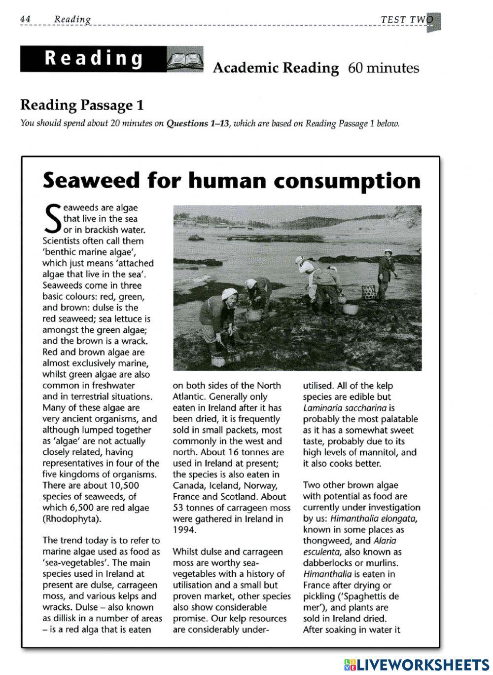 TASK TYPE TEST 2 HW SEAWEED online exercise for | Live Worksheets