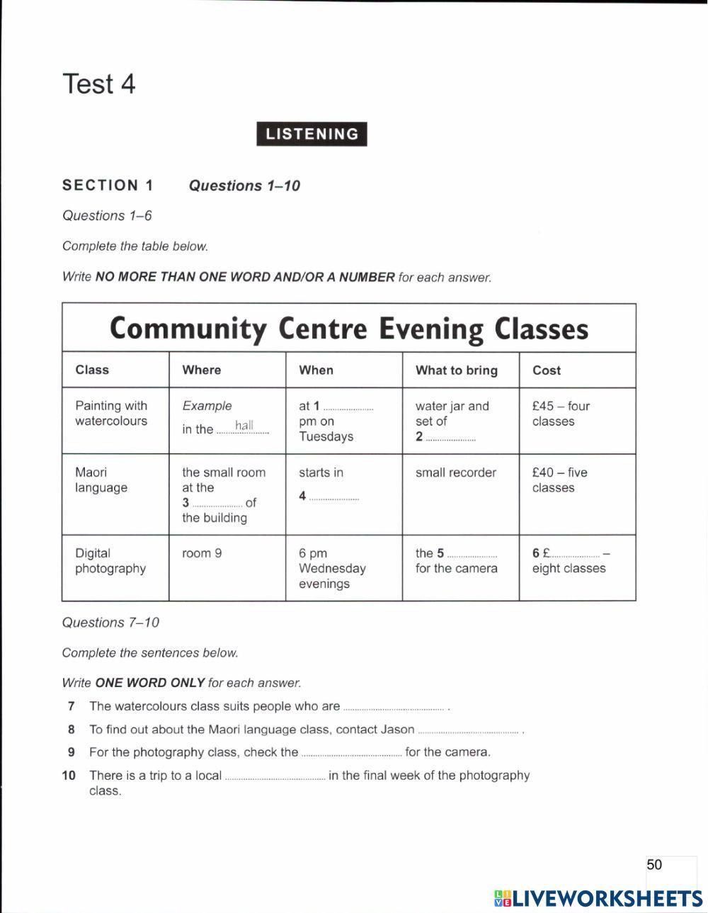 O.Test 4 worksheet | Live Worksheets