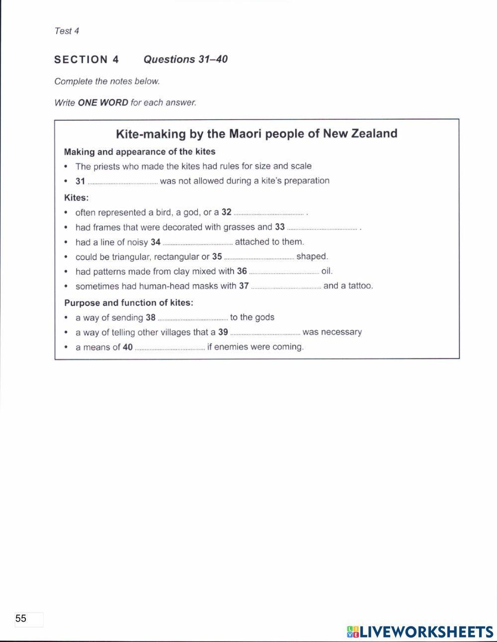O.Test 4 worksheet | Live Worksheets