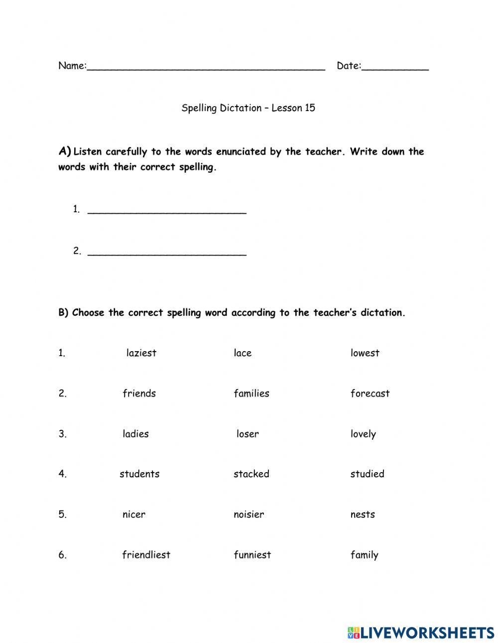 Spelling Dictation Lesson15 worksheet | Live Worksheets