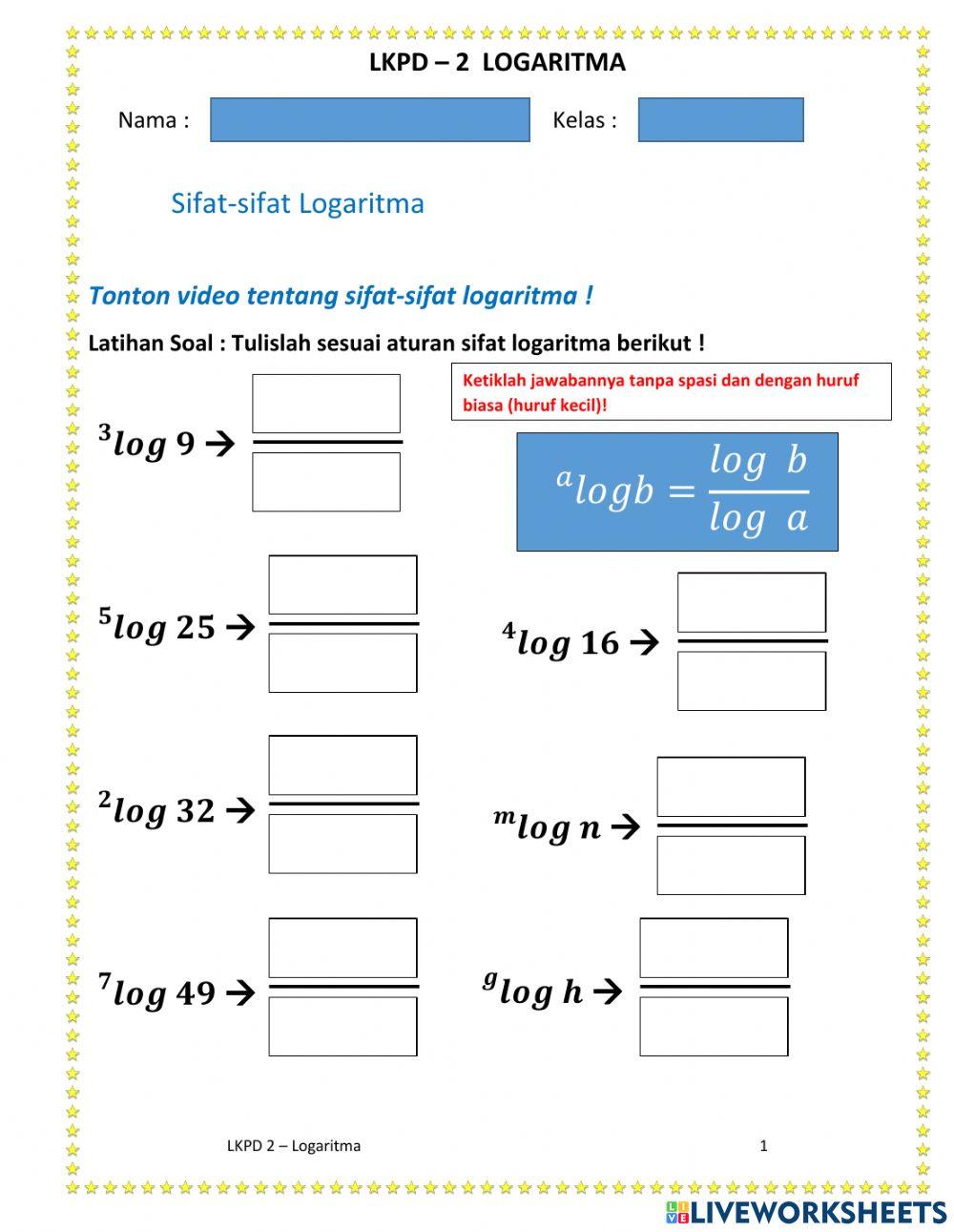 Logaritma 0414 | Wachianto | Live Worksheets