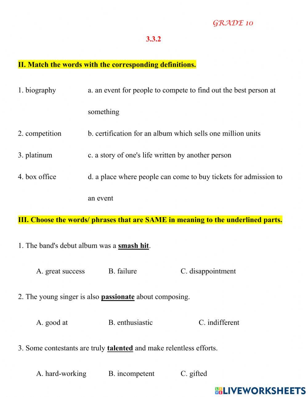 3.3.2 | Nguyễn Thuỳ Linh | Live Worksheets