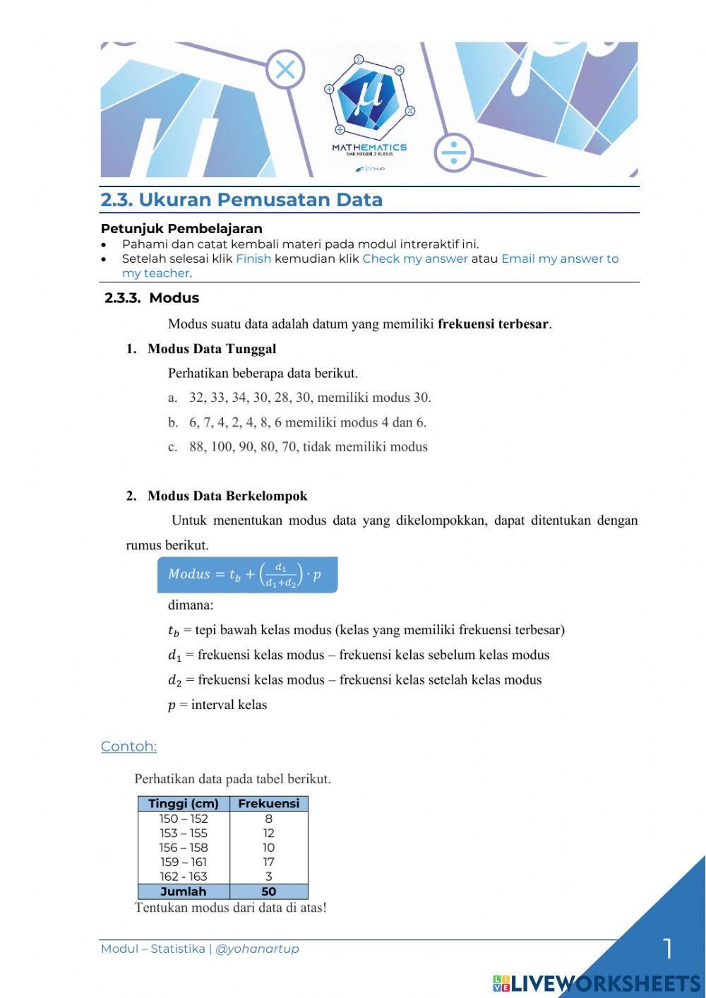 Modus | Free Interactive Worksheets | 1604992