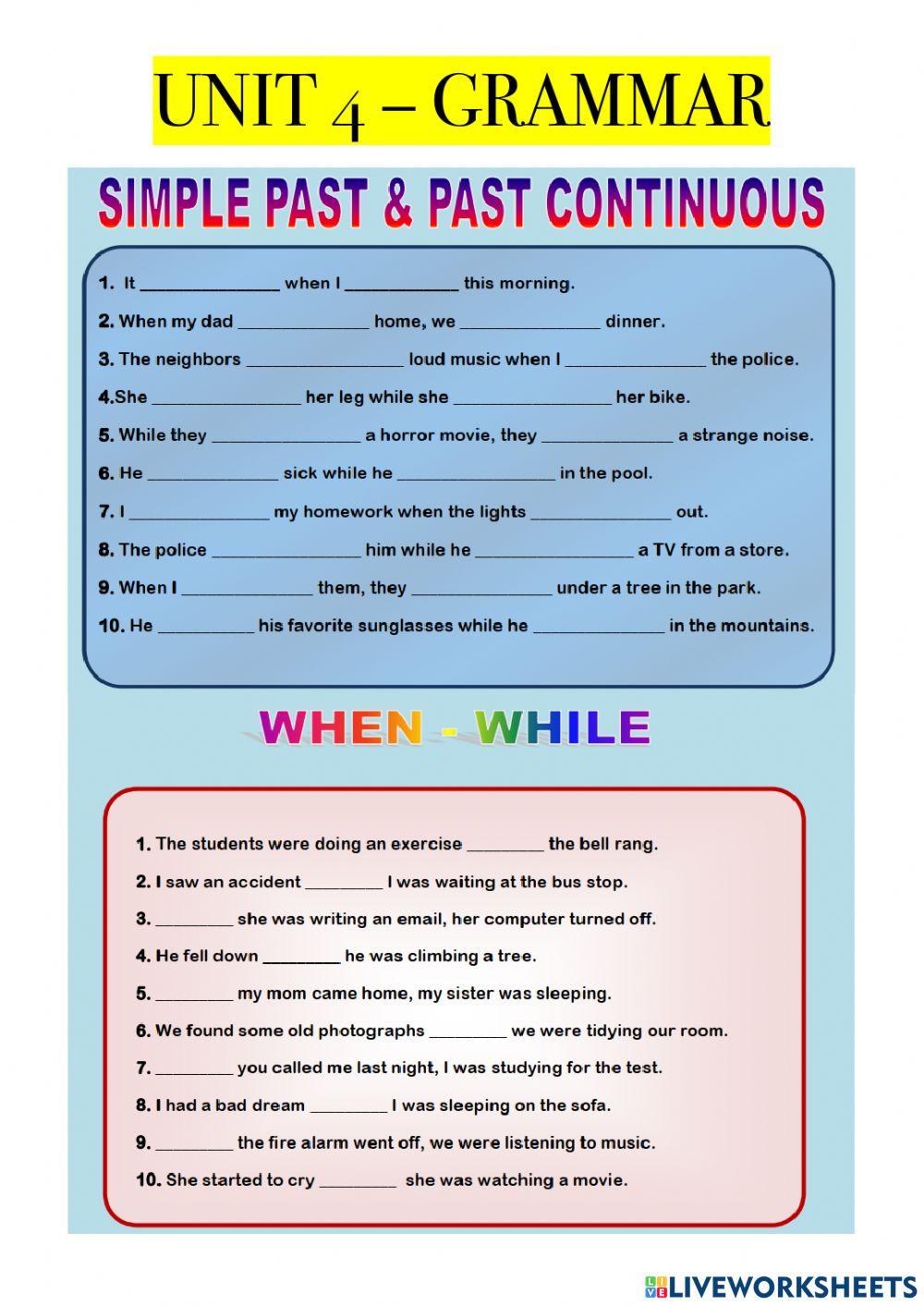 E10 - U1 - Looking backU4 - Grammar When - while online exercise for | Live Worksheets