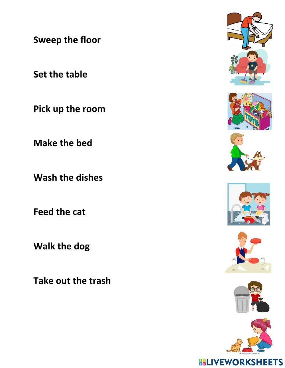 Chores interactive worksheet for kids | Live Worksheets