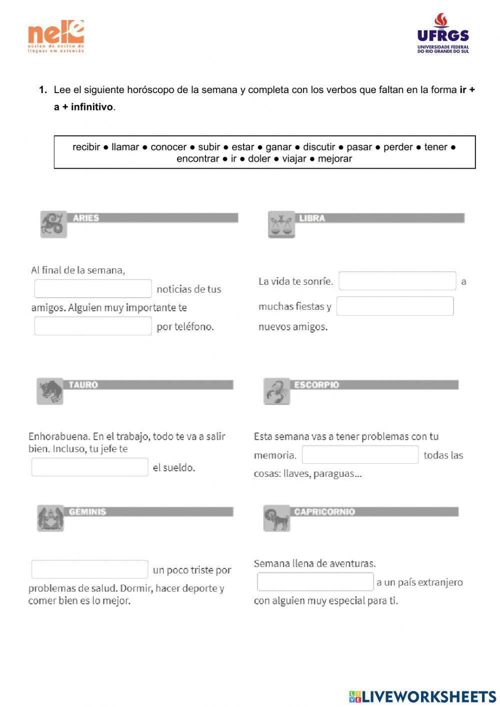 Marcadores temporales - Ir + a + infinitivo online exercise for | Live ...