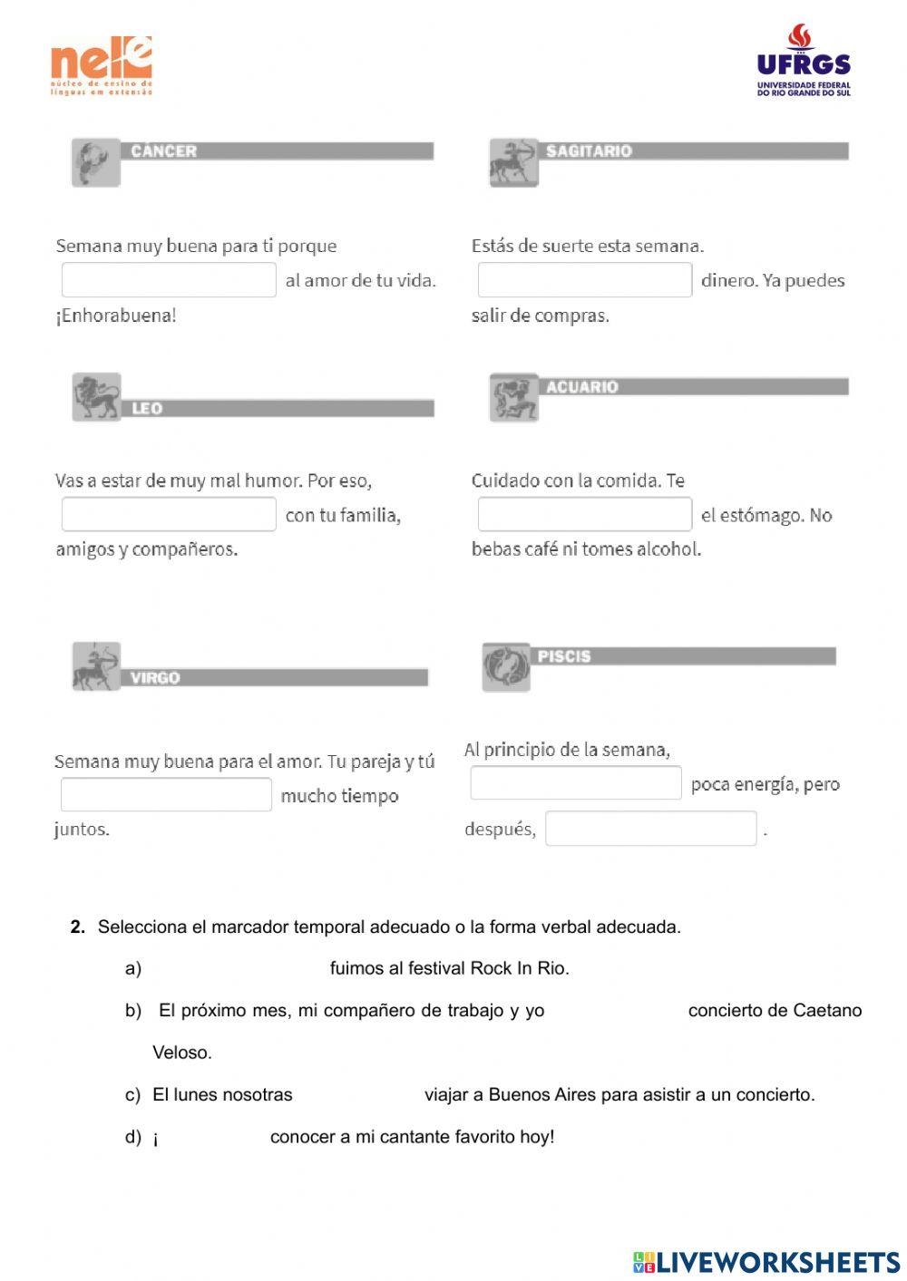 Marcadores temporales - Ir + a + infinitivo online exercise for | Live ...