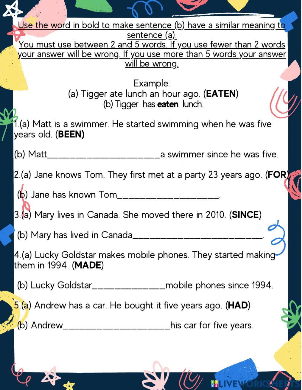 Sentence transformations exercise | Live Worksheets