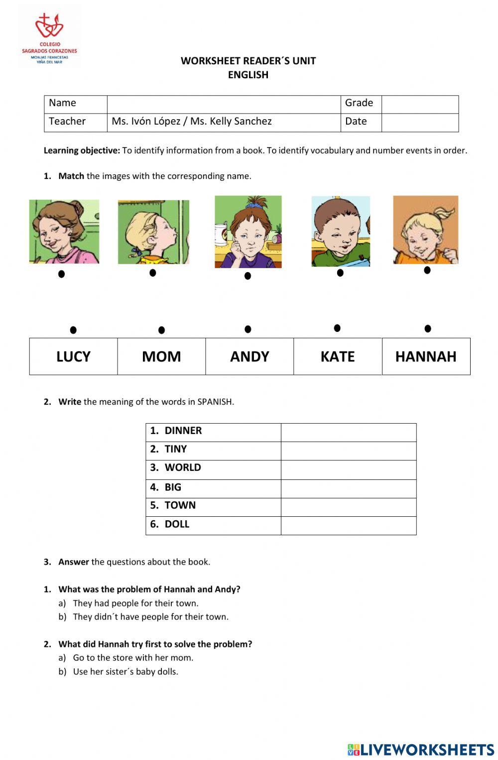 Hannah-s townspeople worksheet | Live Worksheets