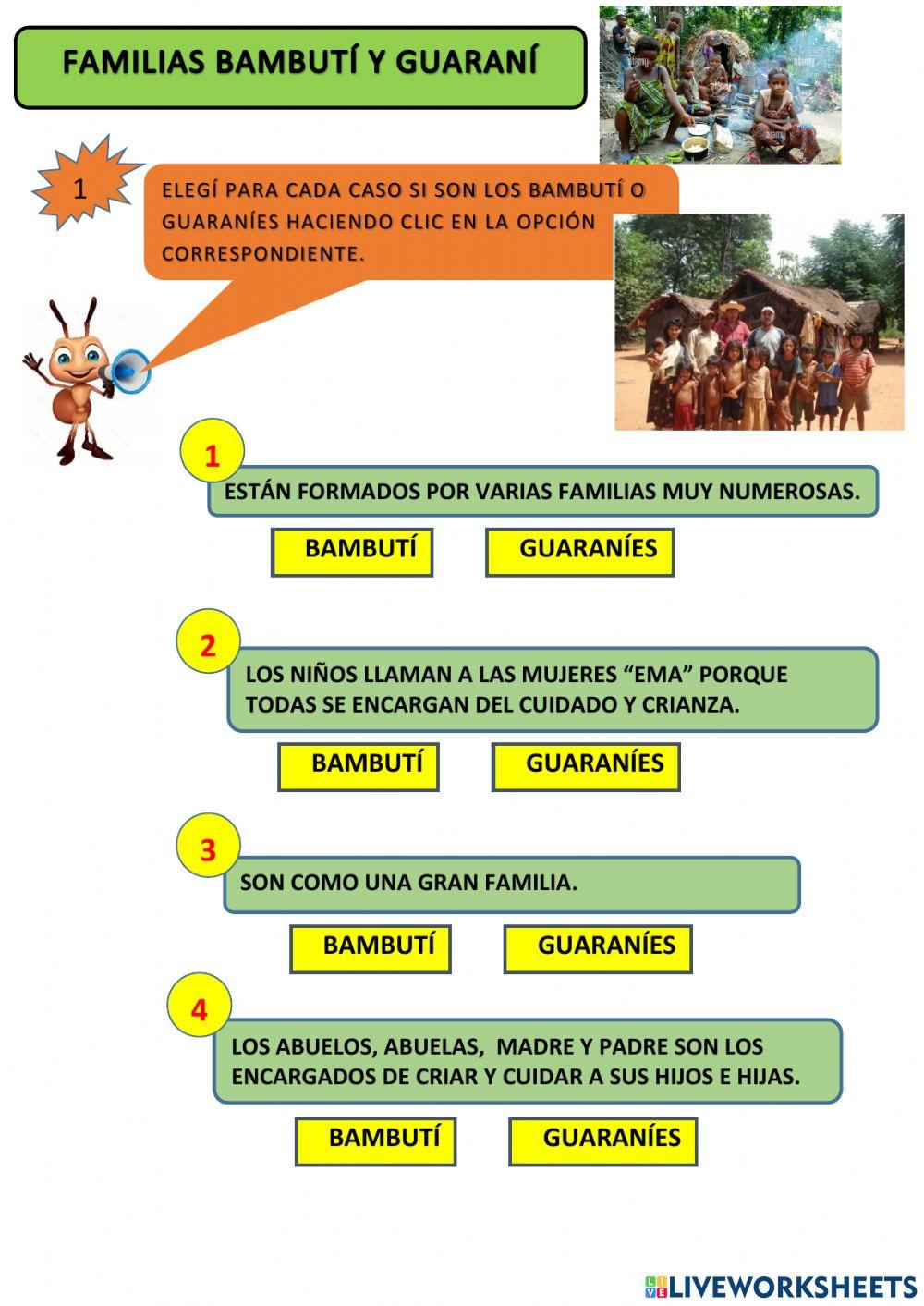 ACTIVIDAD FAMILIAS GUARANI Y BAMBUTI worksheet | Live Worksheets