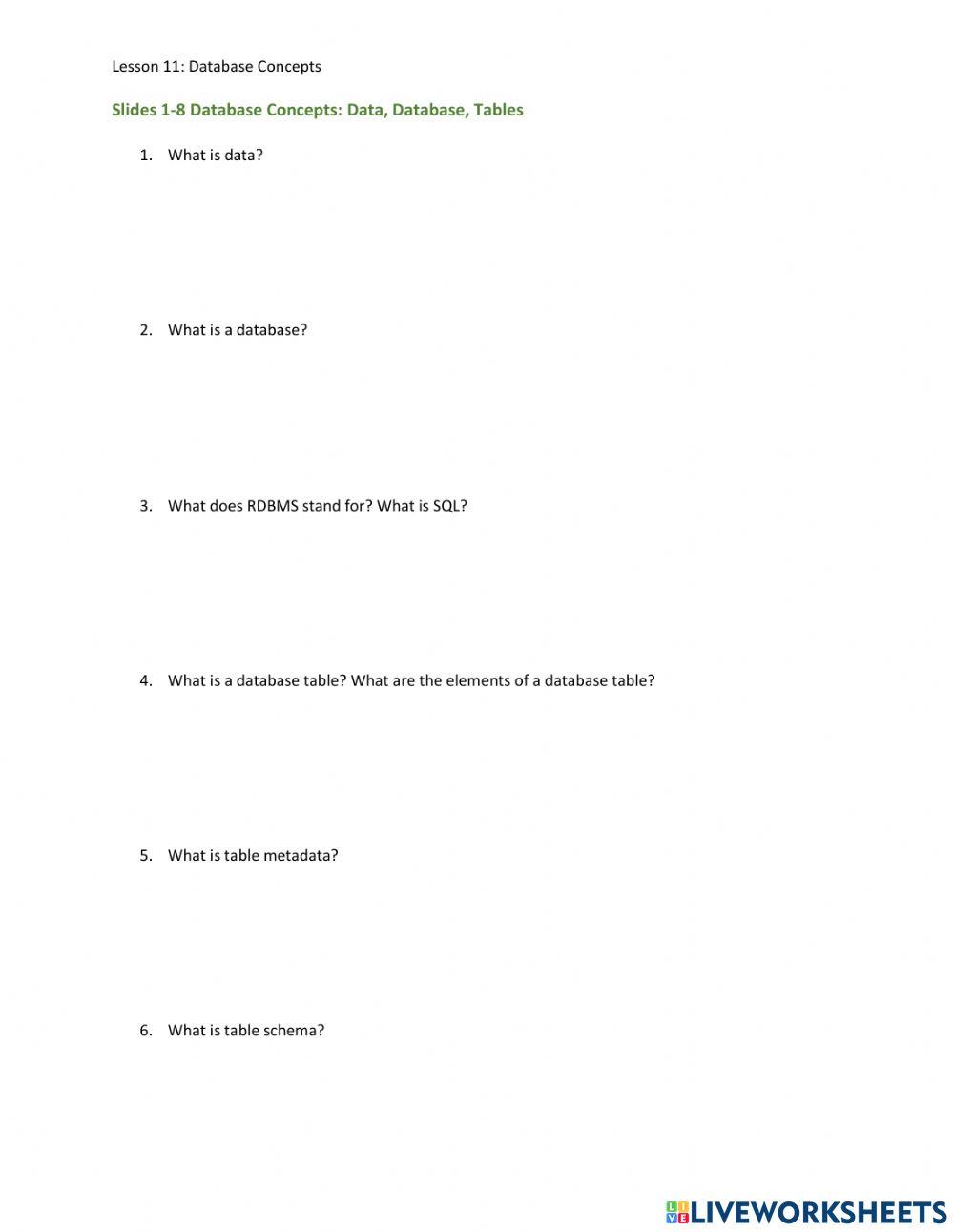 Database concepts worksheet | Live Worksheets Database concepts worksheet | Live Worksheets