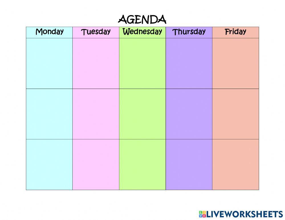 Agenda online worksheet for 6TH | Live Worksheets