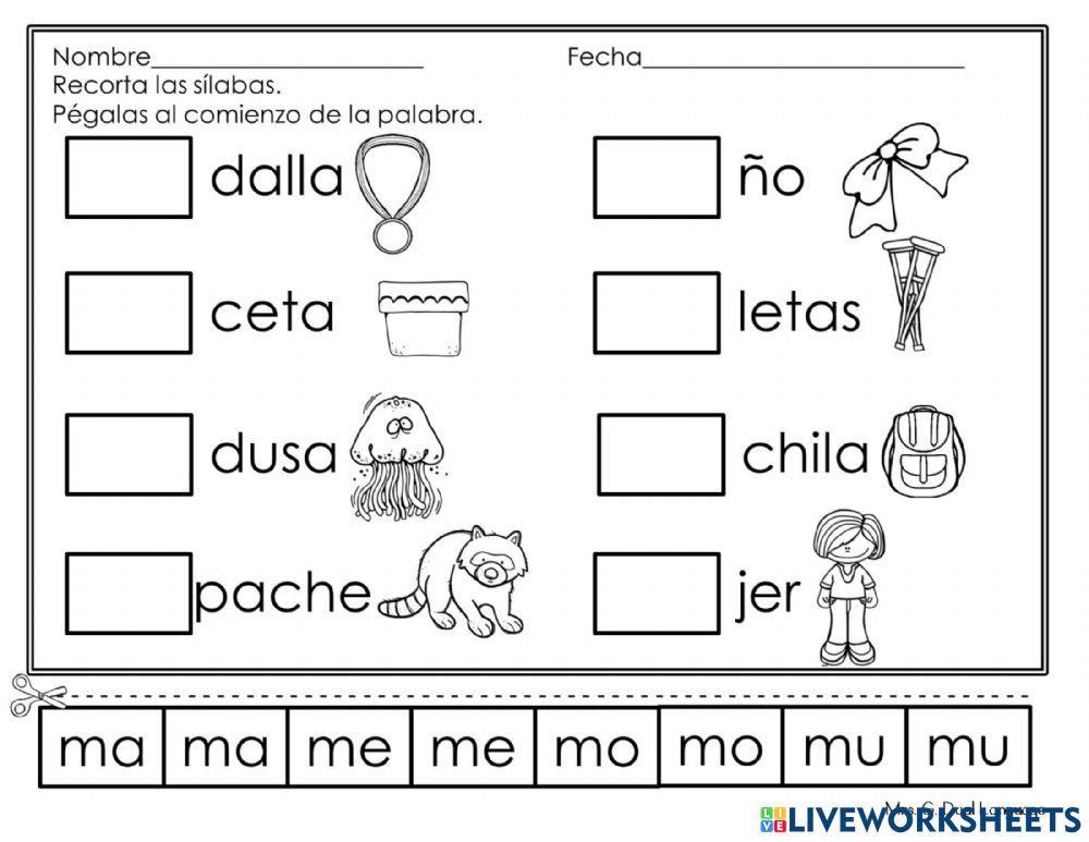 La sílaba: ma,me,mi, mo, mu worksheet | Live Worksheets☀️ Experimente a ...