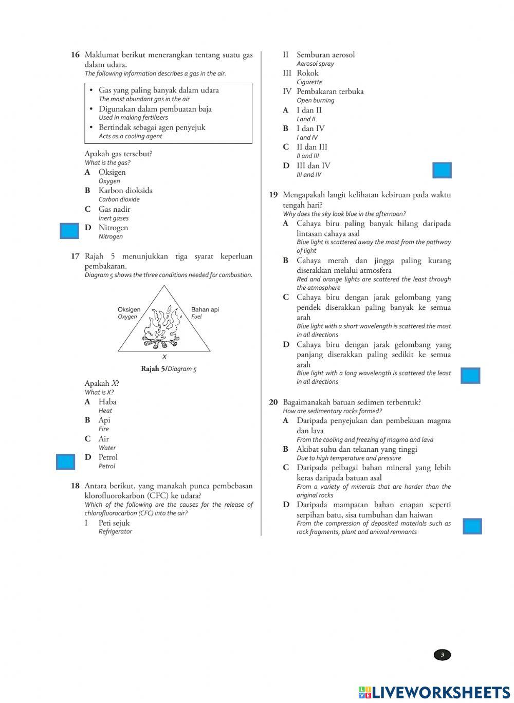 Sains Dwi tkt.1 PAT 2021 online exercise for | Live Worksheets