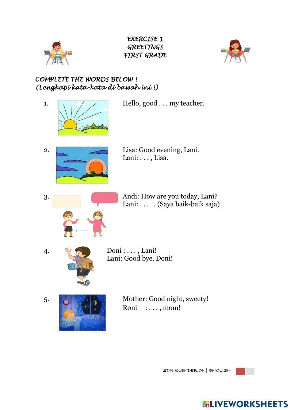 Greetings online exercise for Grade - First | Live Worksheets