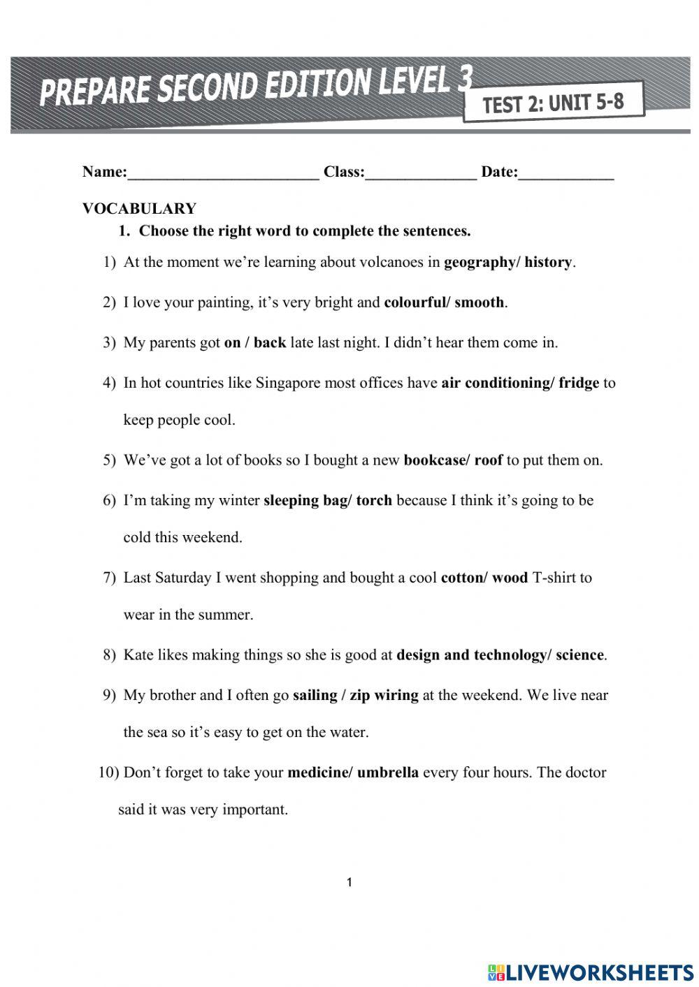 PREPARE 3 - TES… | Free Interactive Worksheets | 7185285