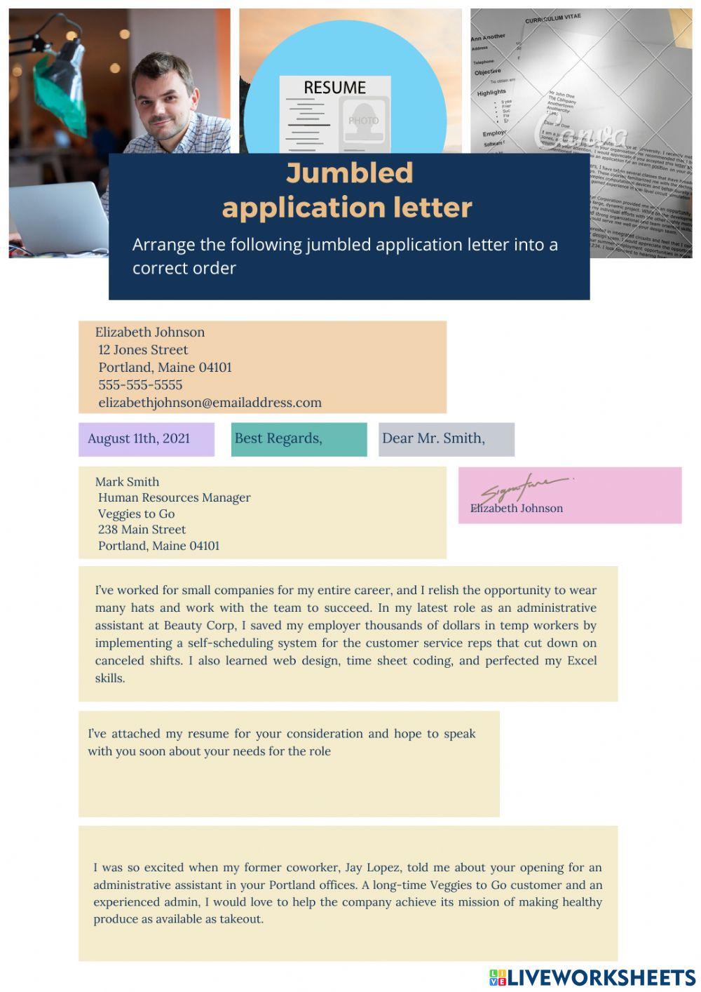 Application letter free activity | Live Worksheets