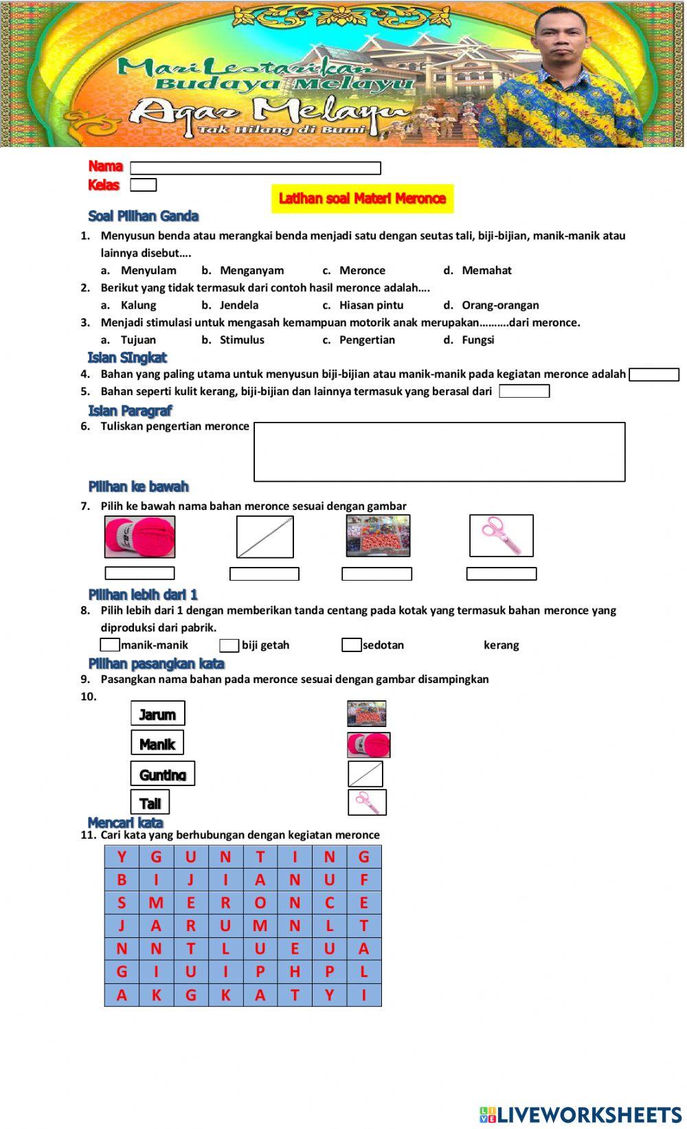 Latihan Soal Bumel Meronce worksheet | Live Worksheets