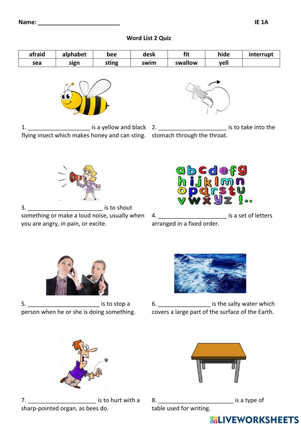 1A IM word list 2 interactive worksheet | Live Worksheets