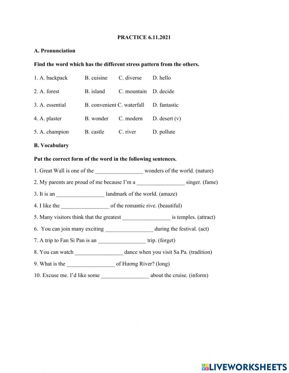 Natural wonders online exercise | Live Worksheets