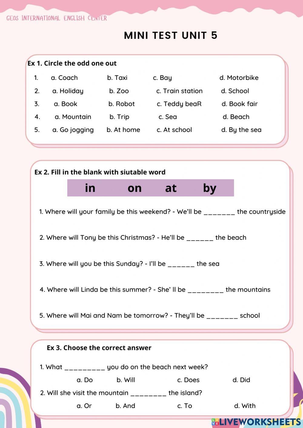 Mini test U4-Grade 5 worksheet | Live Worksheets