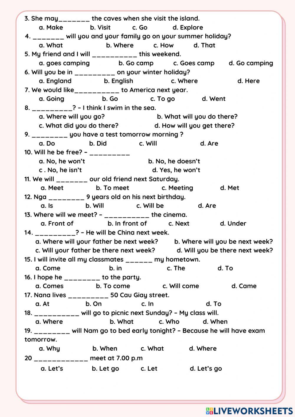 Mini test U4-Grade 5 worksheet | Live Worksheets