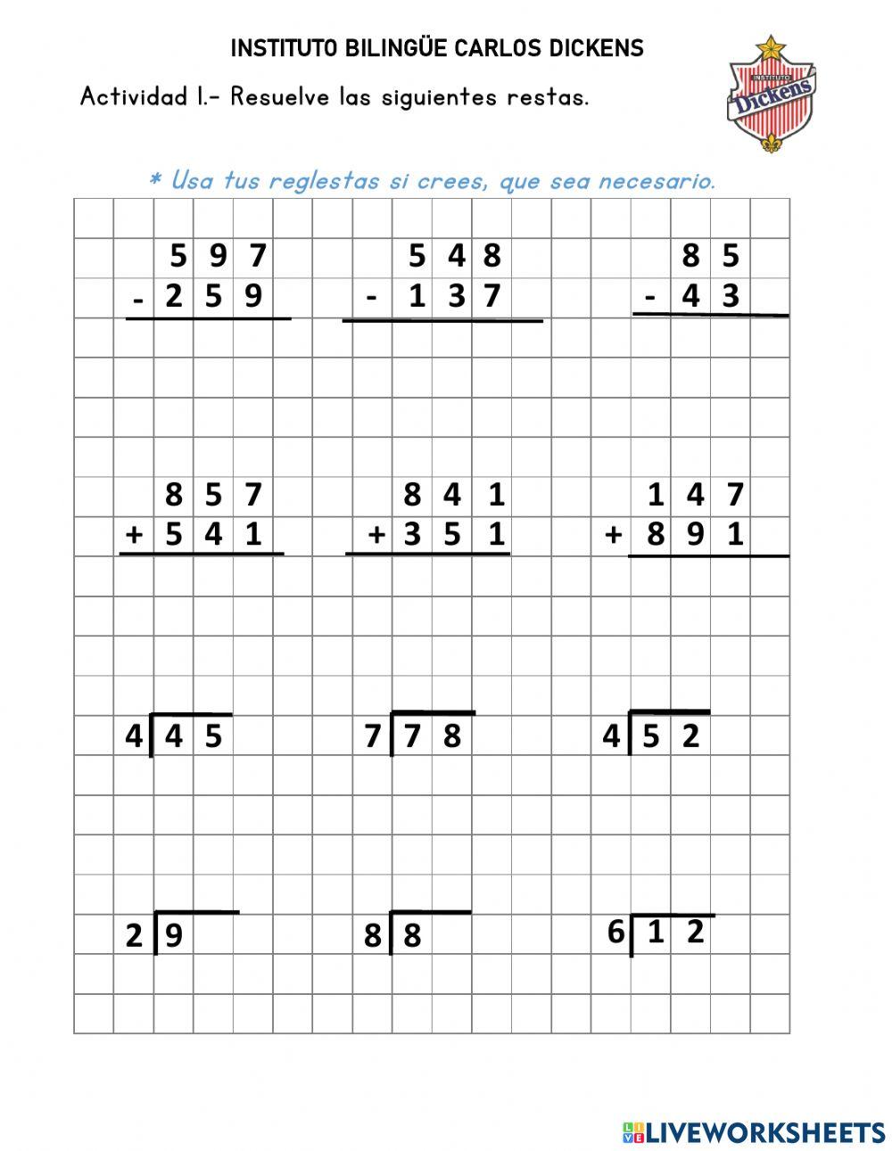 Operaciones básicas online exercise for primaria | Live Worksheets Operaciones básicas online exercise for primaria | Live Worksheets