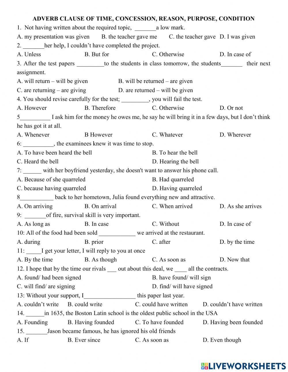 Grade 12- Conne… | Free Interactive Worksheets | 1607612