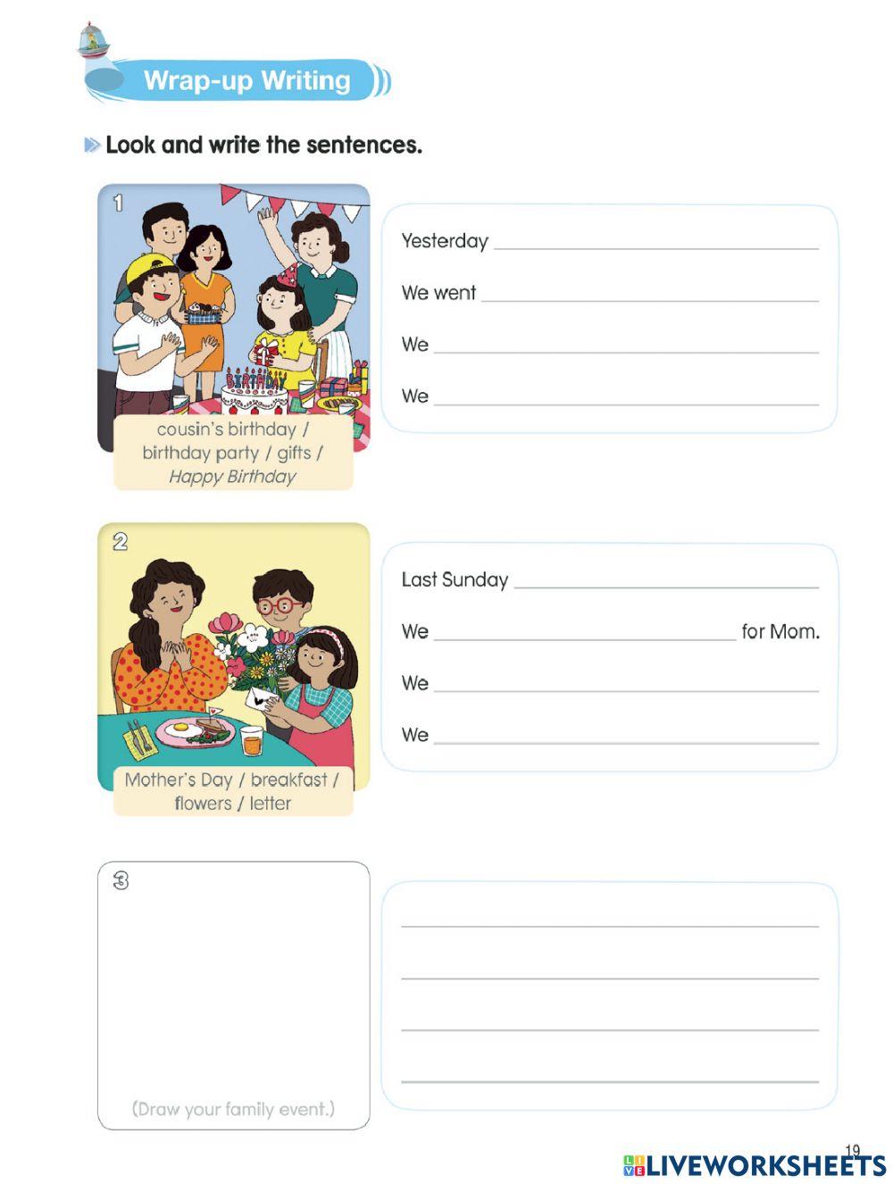 Family events 2 worksheet | Live Worksheets