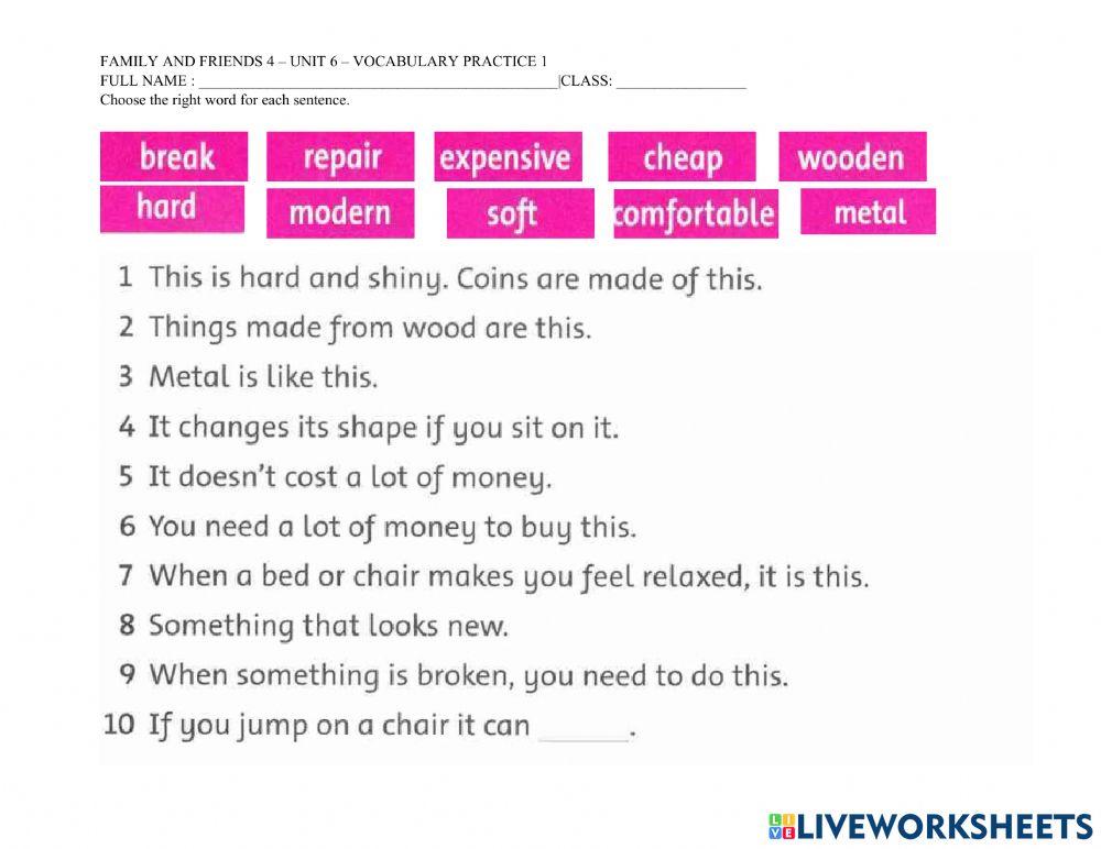 Vocabulary online exercise for A2 | Live Worksheets