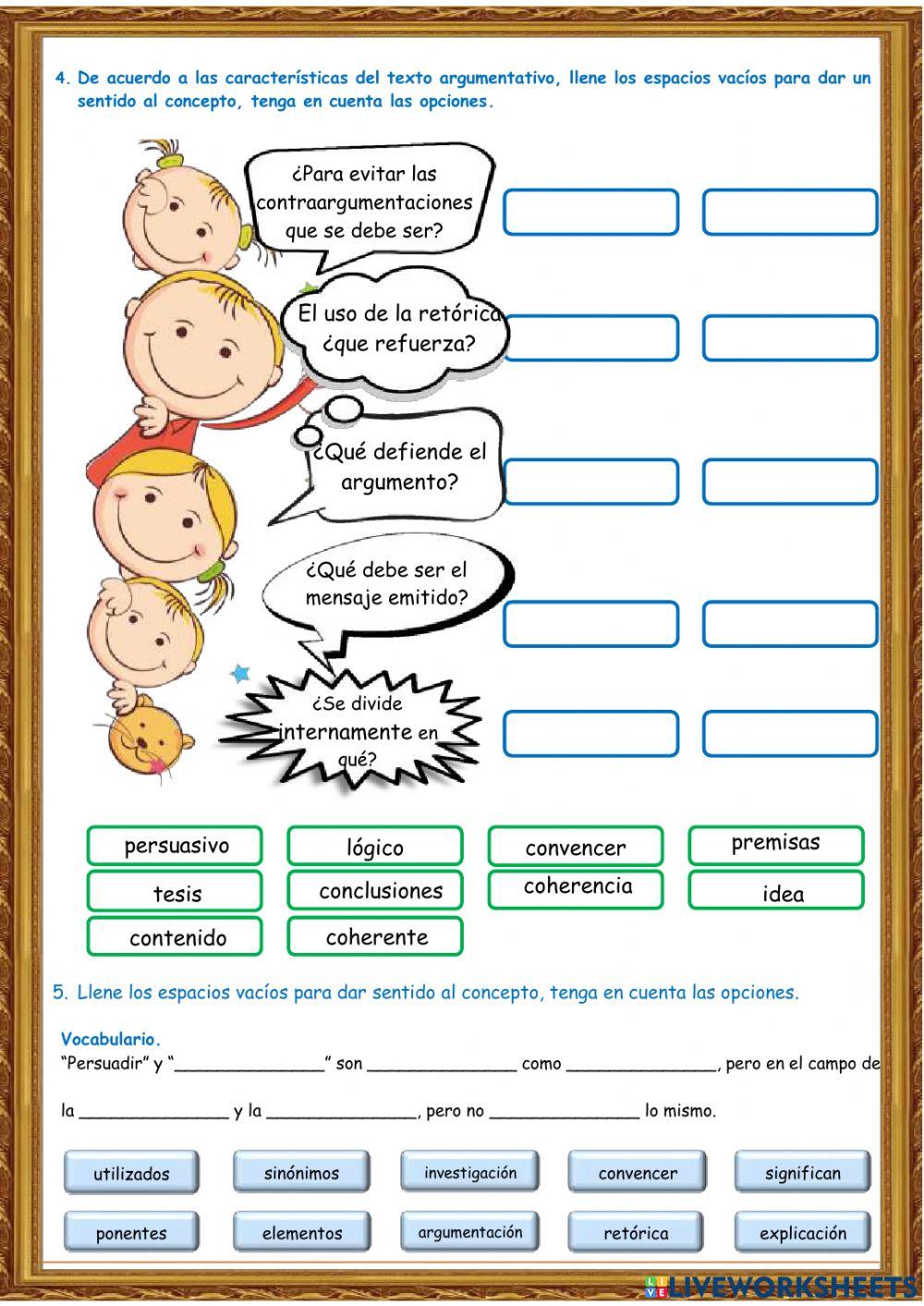 Los argumentos interactive worksheet | Live Worksheets