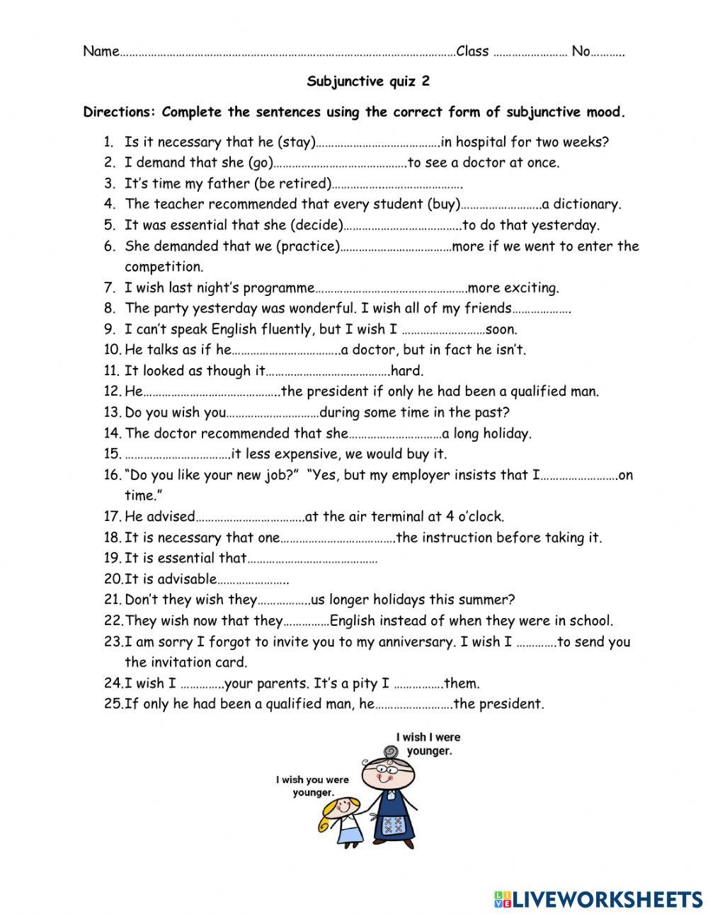 Subjunctive Quiz Online Exercise For Live Worksheets