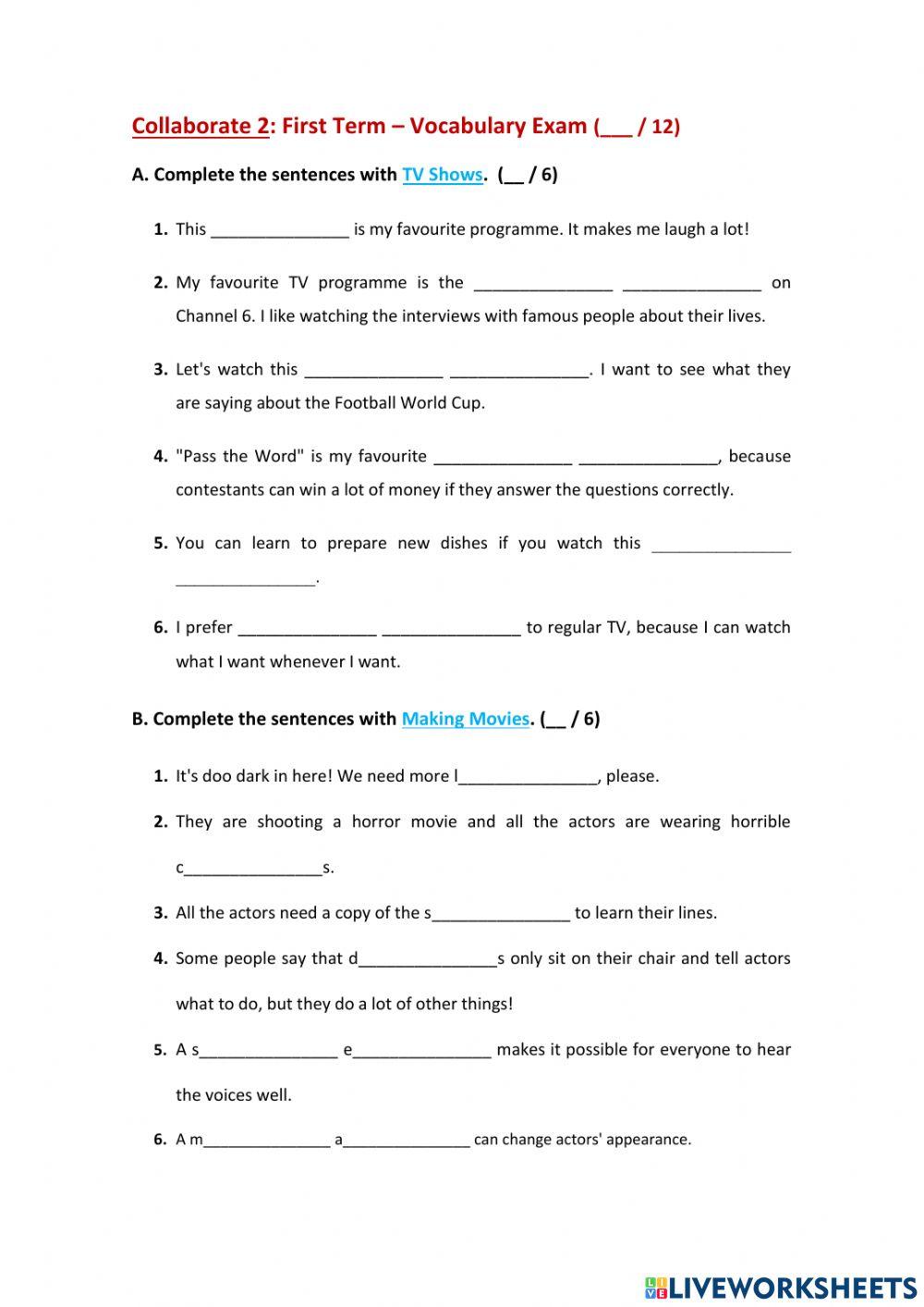 Col2 - t1 - ve worksheet | Live Worksheets