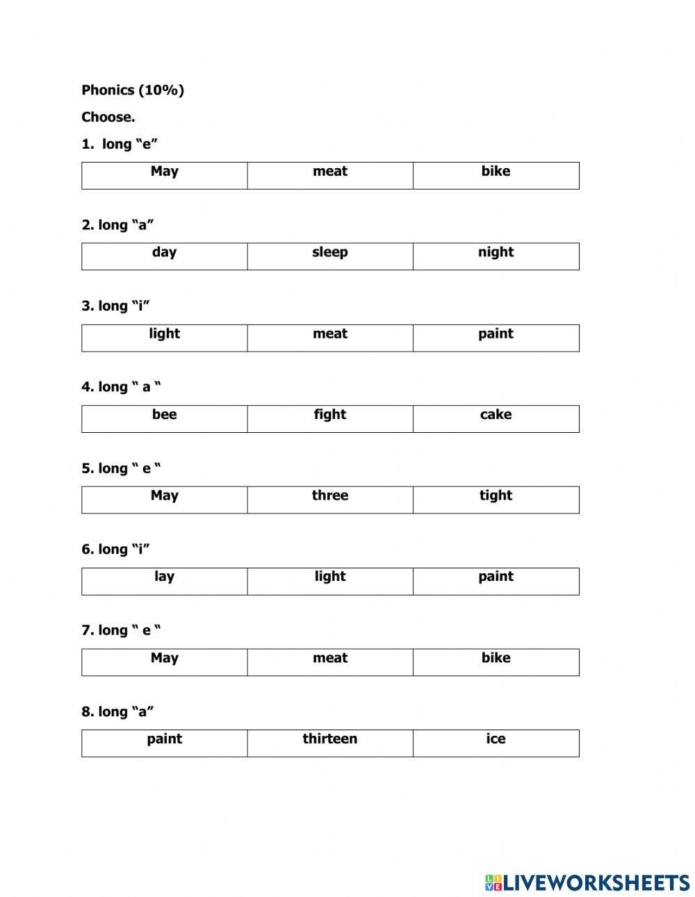 English Time 2 Progress Test Phonics online exercise for | Live Worksheets