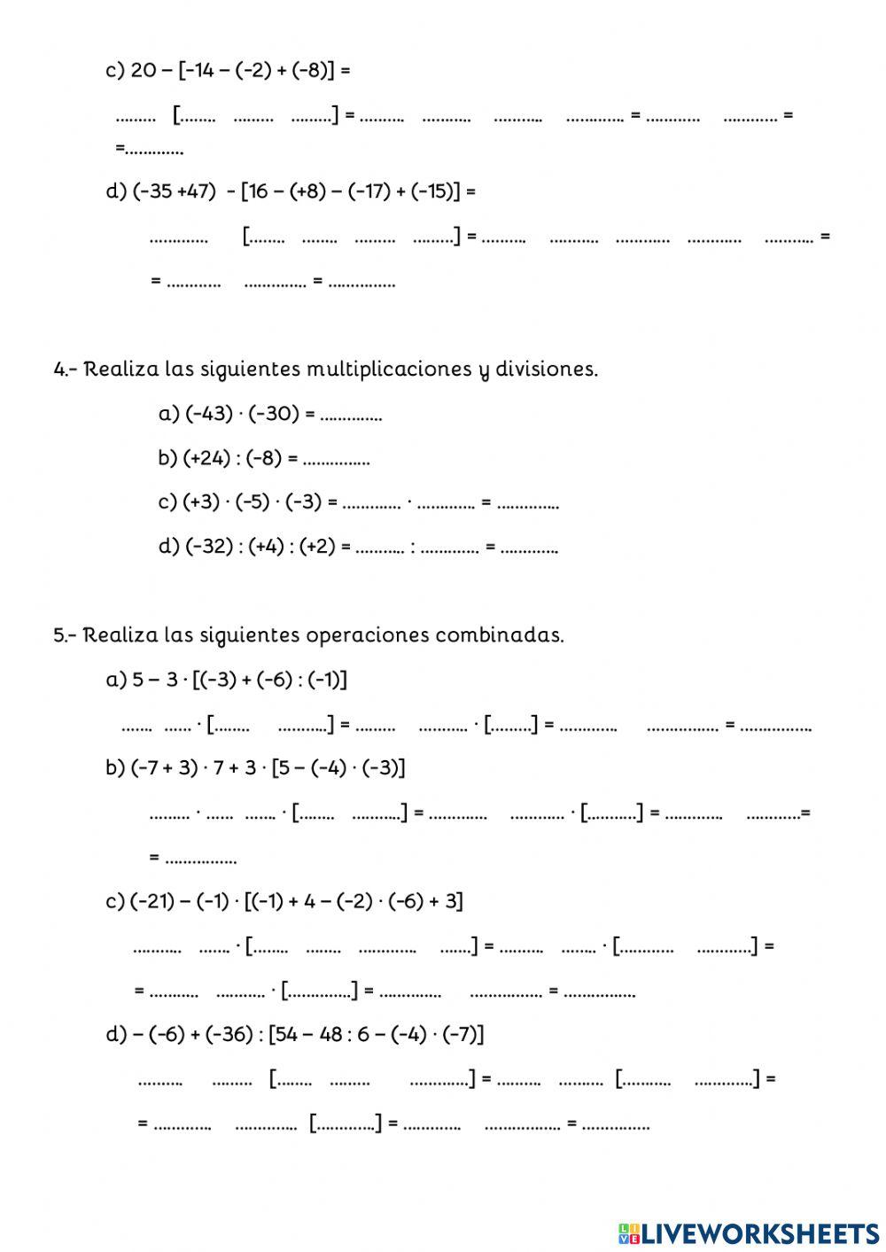 Numeros enteros | Free Interactive Worksheets | 1608808
