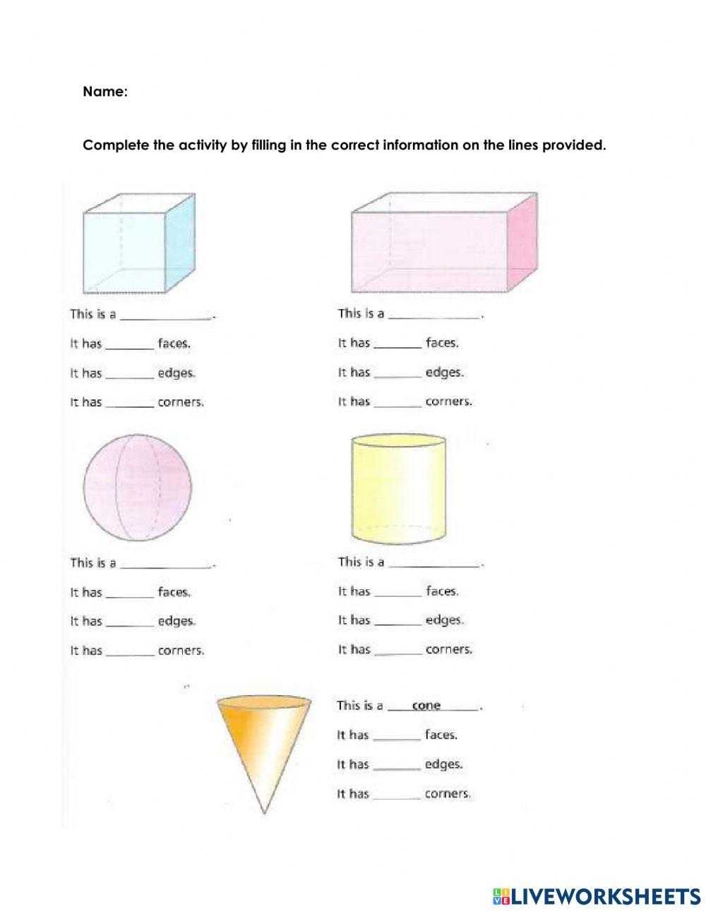 3-D shapes worksheet | Live Worksheets