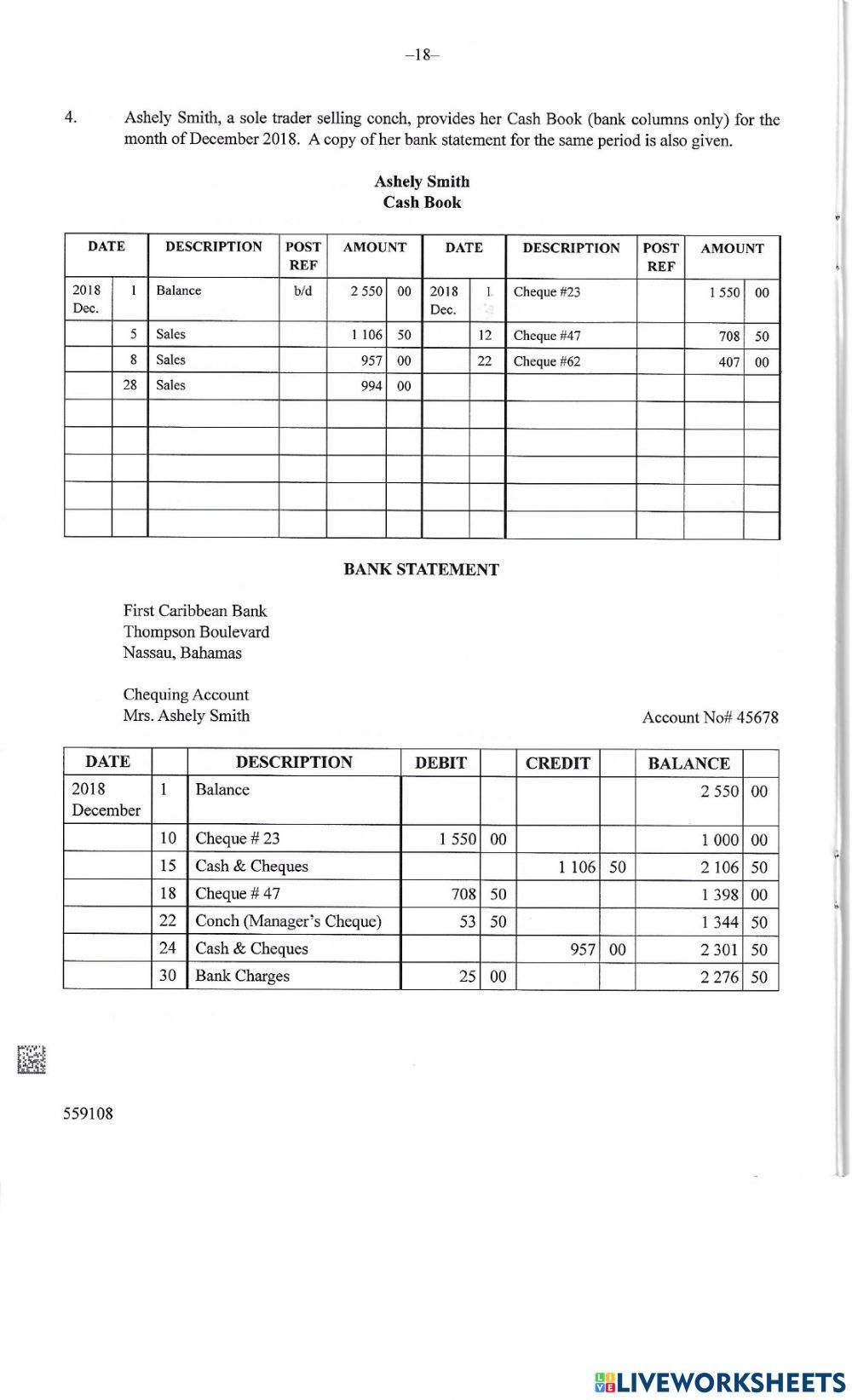 Bank Reconciliation Homework online exercise for | Live Worksheets