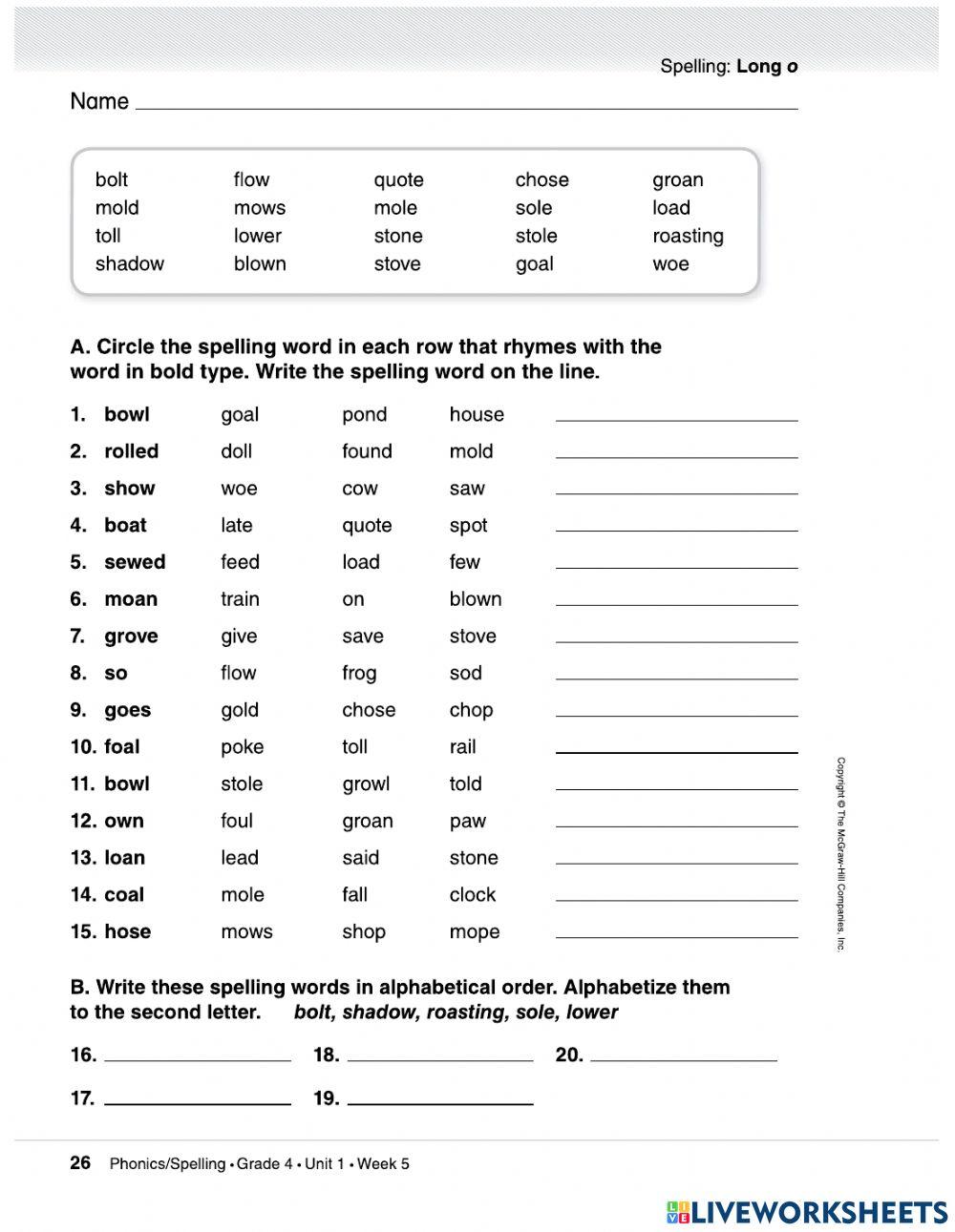 Spelling p 26 online exercise for | Live Worksheets