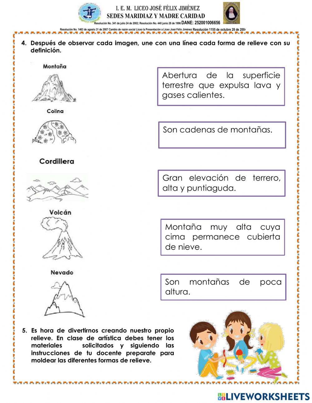 El relieve y su… | Free Interactive Worksheets | 1609188