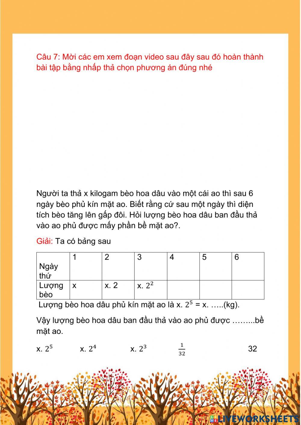 lũy thưa lớp 6 tiết 1 bai moi chinh online exercise for | Live Worksheets