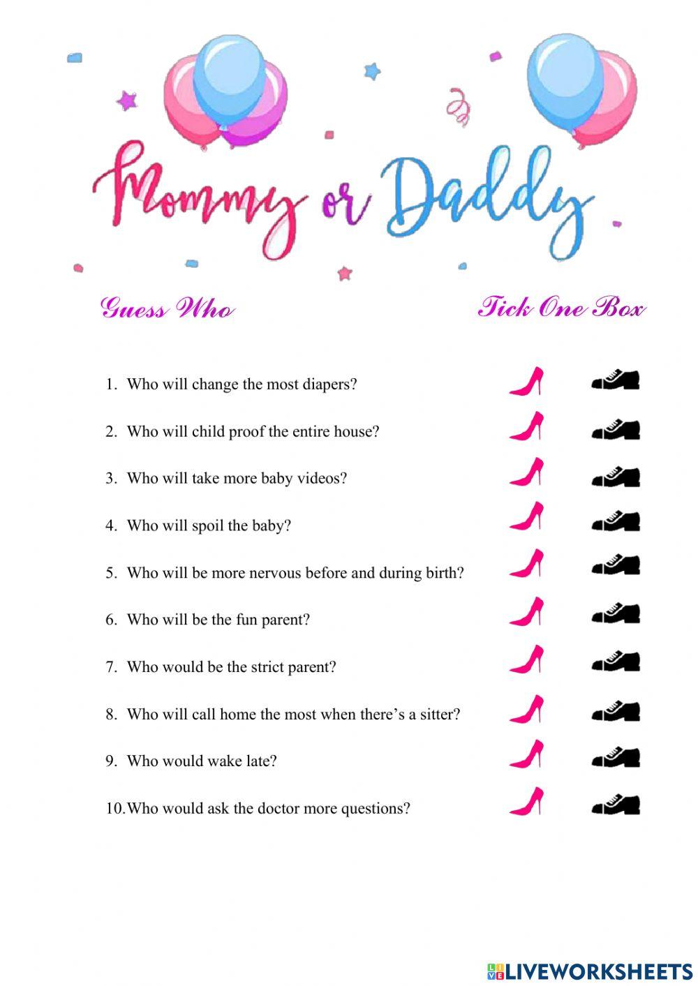 Gender Reveal Game2 online exercise for | Live Worksheets